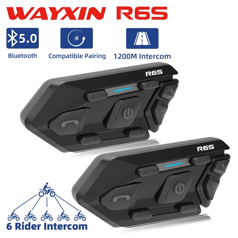 WAYXIN-Helmet-Headset-R6s-Motorcycle-Intercom-6-Rider-Bluetooth-5-0 ...