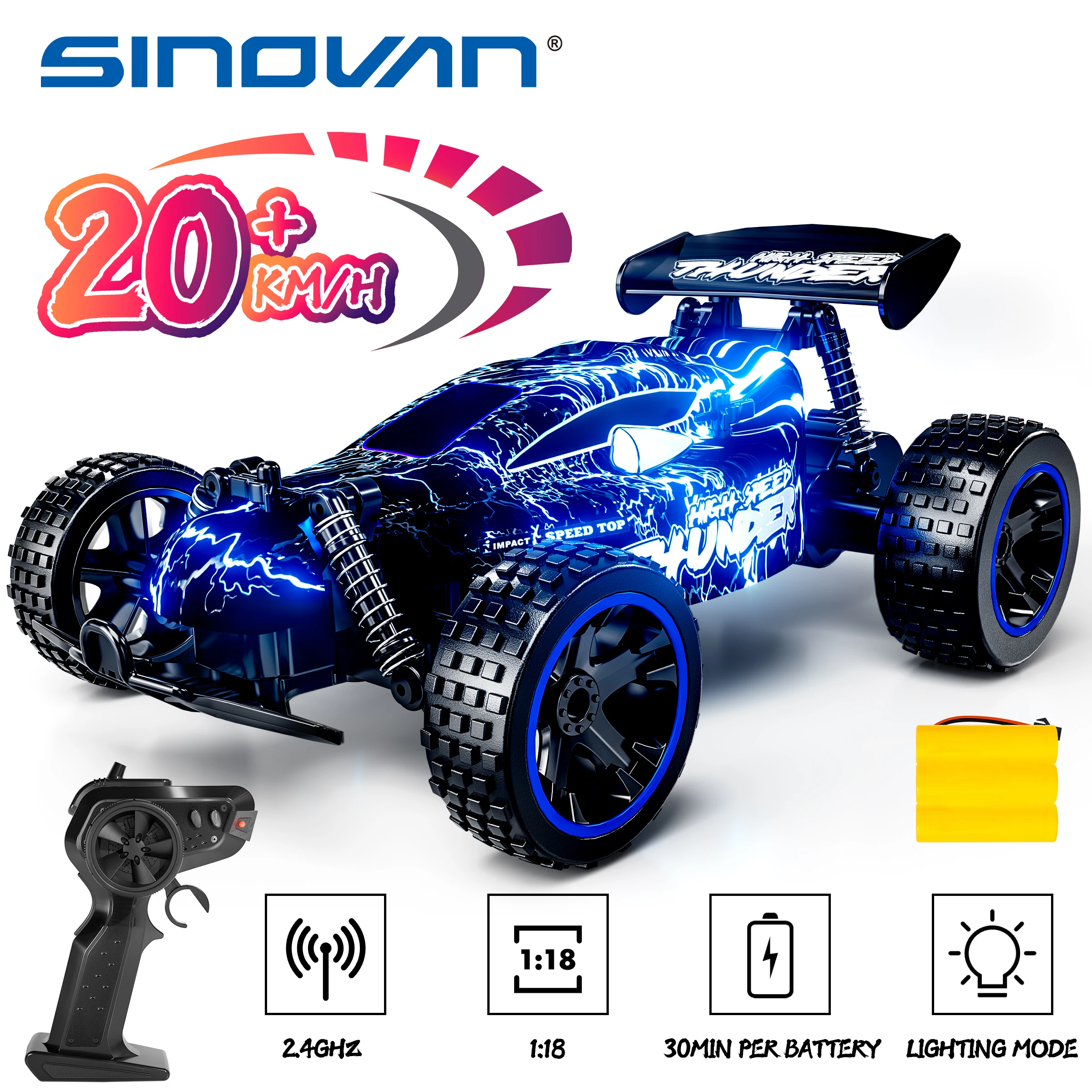 Sinovan Remote Control Cars for Kids, 1:18 Scale RC Racing Cars with ...