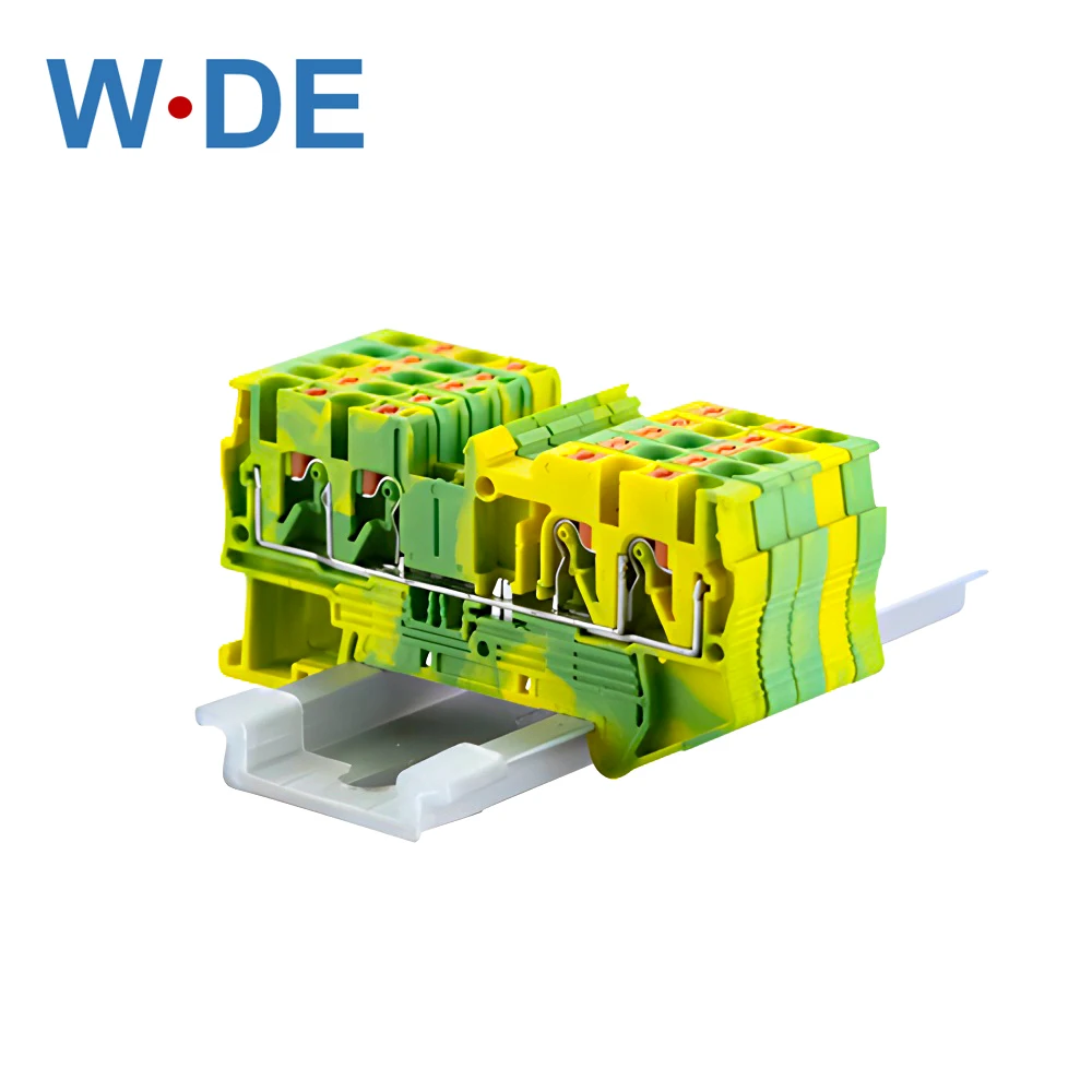 Din Rail Ground Terminal Blocks 10pcs Pt2.5-quattro-pe Spring Feed ...
