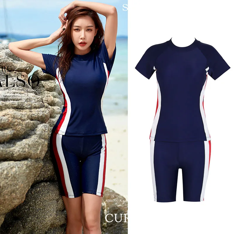 Plus-Size-M-5XL-Women-s-Two-Piece-Rash-Guard-Short-Sleeve-Swim-Shirt ...