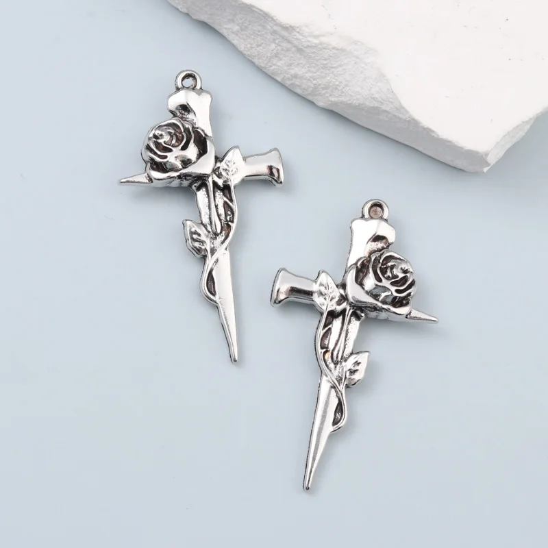 5pcs-New-Rose-Cross-Metal-Charms-Romantic-Punk-Style-Pendants-For ...