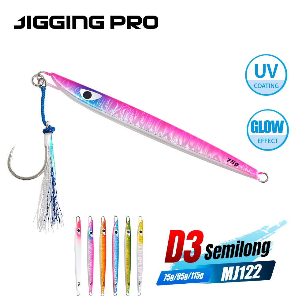 JIGGING PRO 75g 95g 115g D3 Semilong Vertical Jigging Lure Speed ...