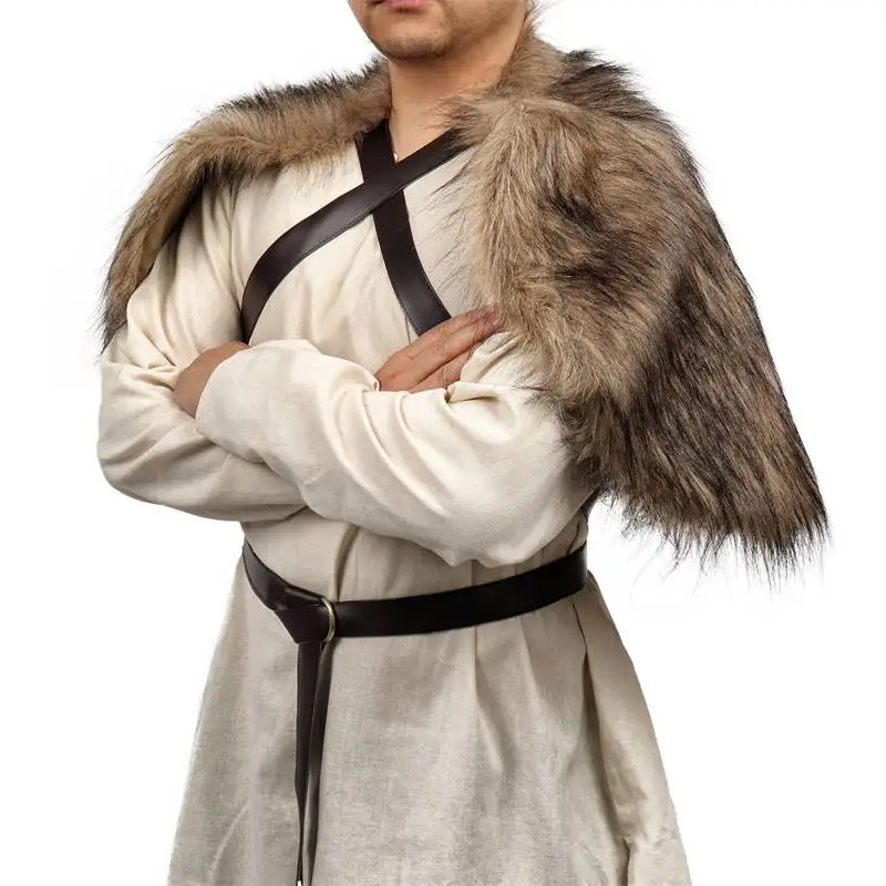WENAM-Medieval-Viking-Fur-Wrap-Drape-Shawl-Barbarian-Shoulder-Cowl-Mantle-with-Chest-Belt-Fur ...