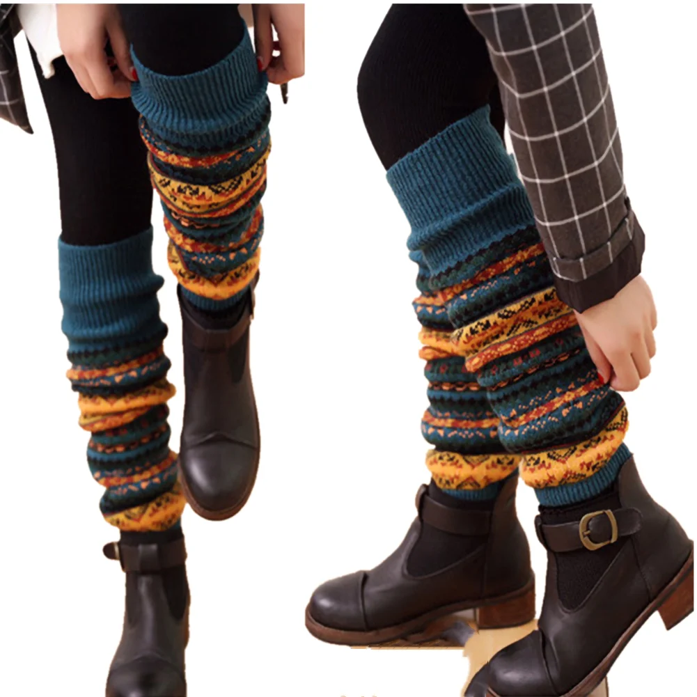 Women Winter Warm Foot Cover Knitted Leg Warmers Wool Lady High Boot ...