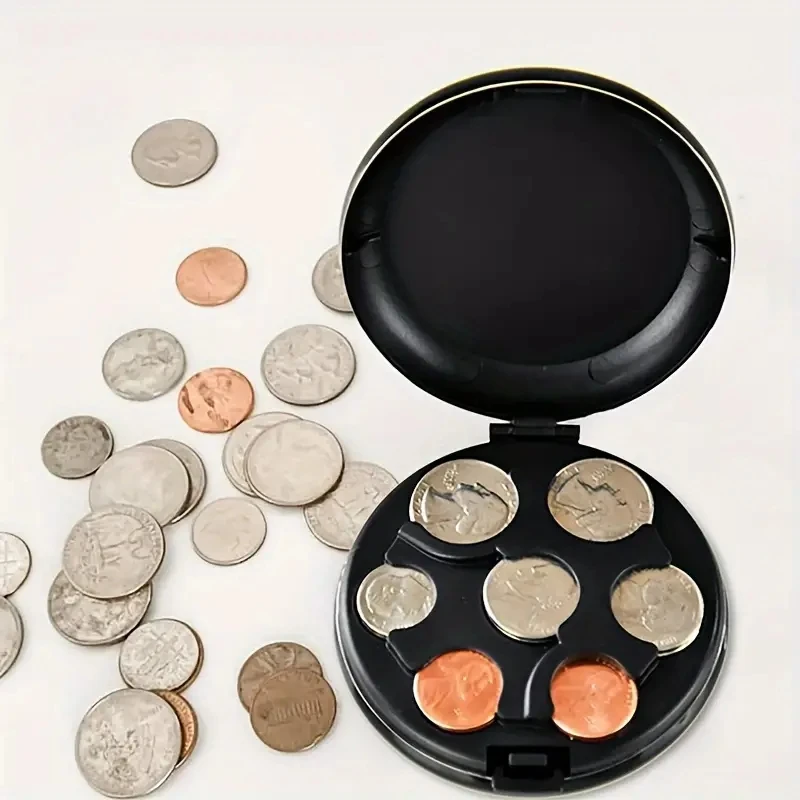 Compact Aluminum Coin Case- Portable Round Wallet Organizer For Travel ...