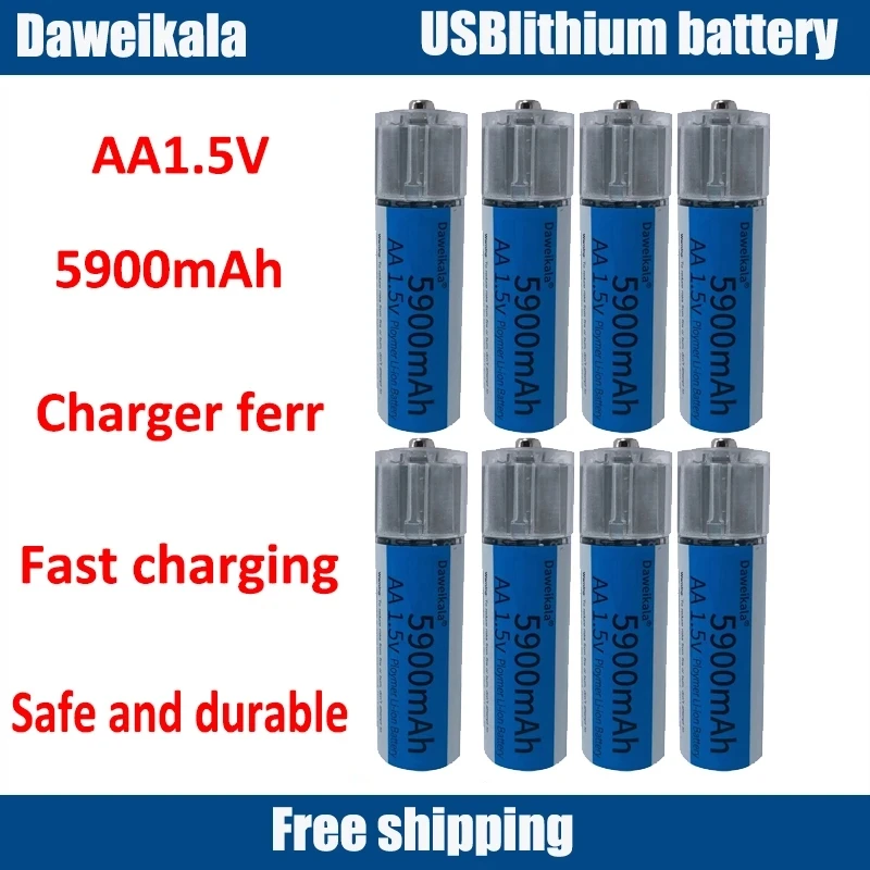 Aa 1.5v bateria 5900mah usb recarregável bateria de íon de lítio aa 1.5v bateria para controle ...
