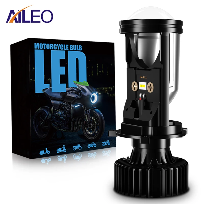 Aileo New H4 Led Moto Headlight 6000K White Mini Projetor Lens 12V Conversion Kit Motorbike Lamp ...