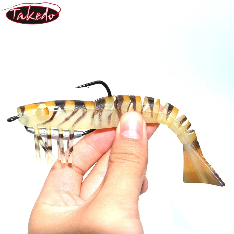 TAKEDO-Leurre de pêche souple en forme de crevette LIVE TPR, appât Élpour bar, LV01A, 90mm, 8g ...