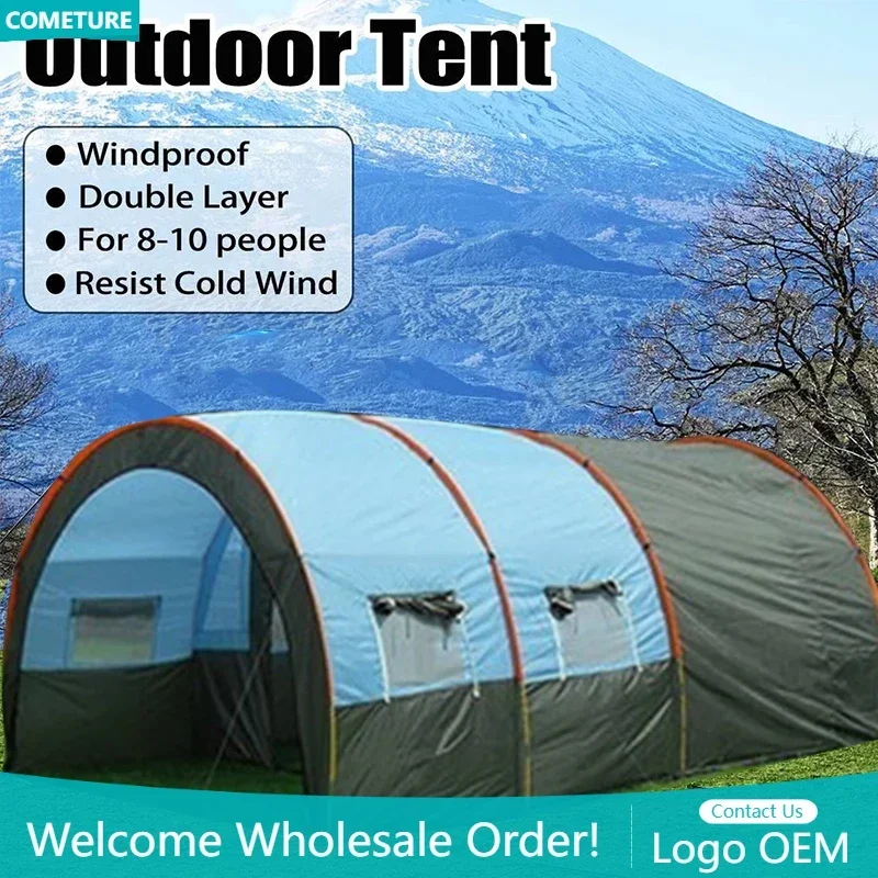 Large Camping Tent 8-10 People Portable Waterproof Tunnel Family Tents ...