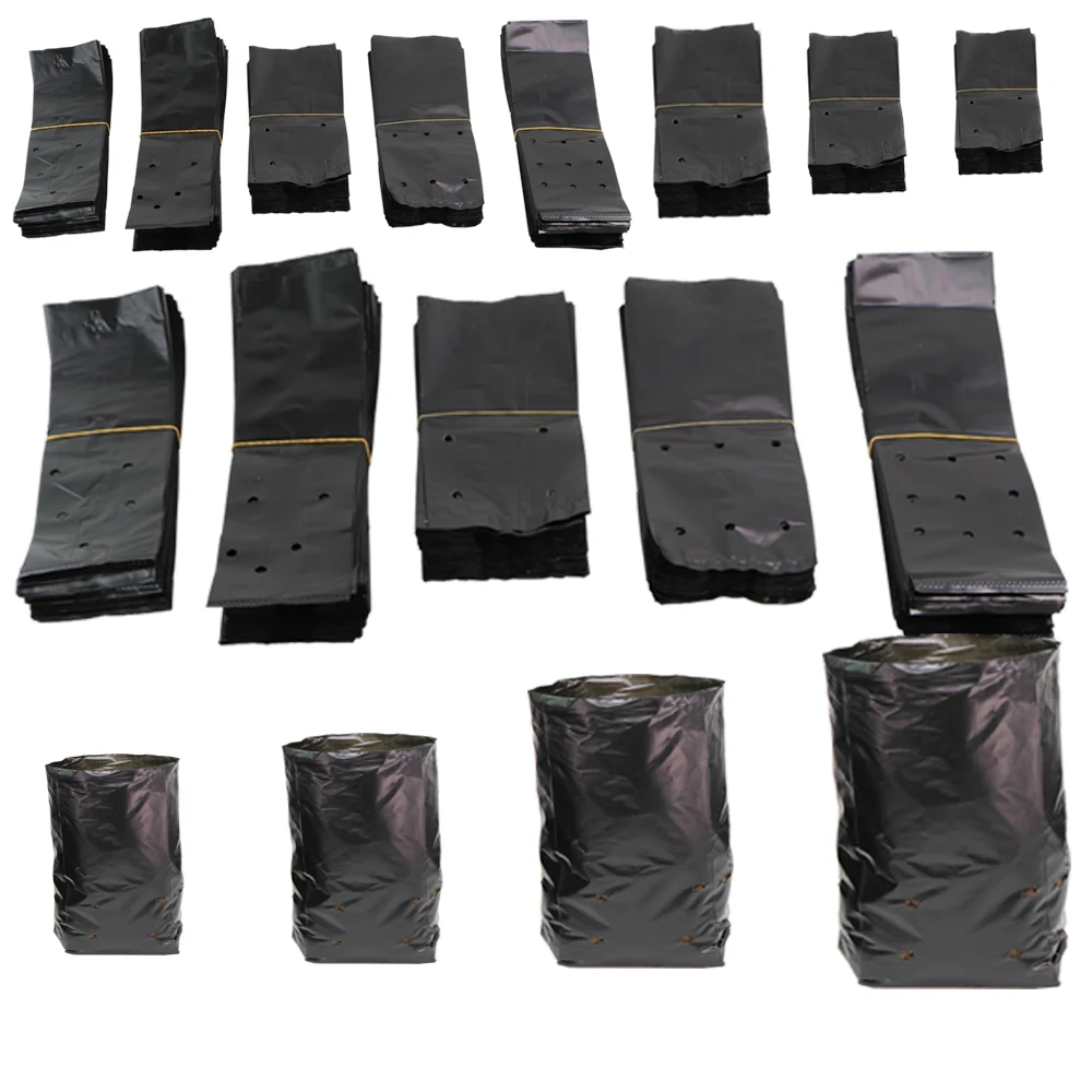 14 Sizes PE Plastic Planting Seedling Bag Black Growth Bags Garden ...