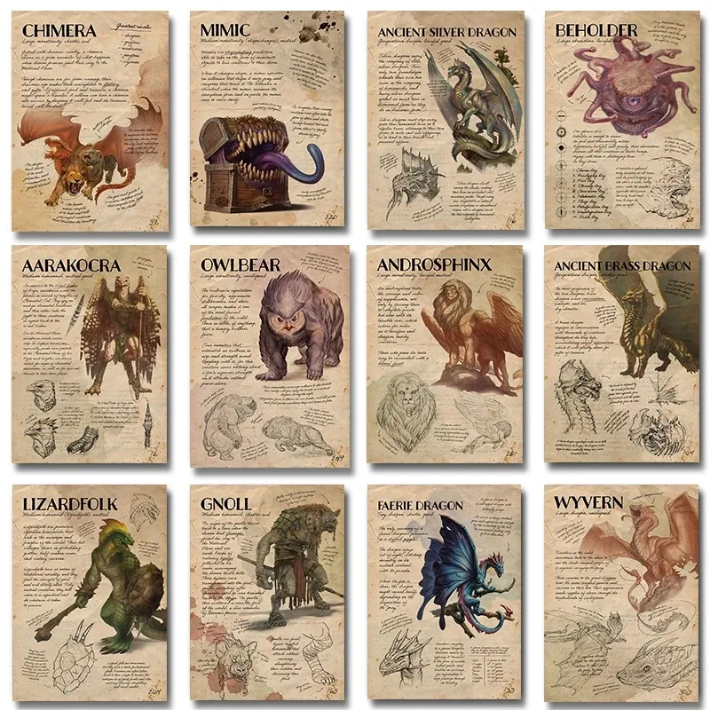 Monster-Manual-Artwork-Posters-Dragons-Notes-D-D-Canvas-Painting-Print ...