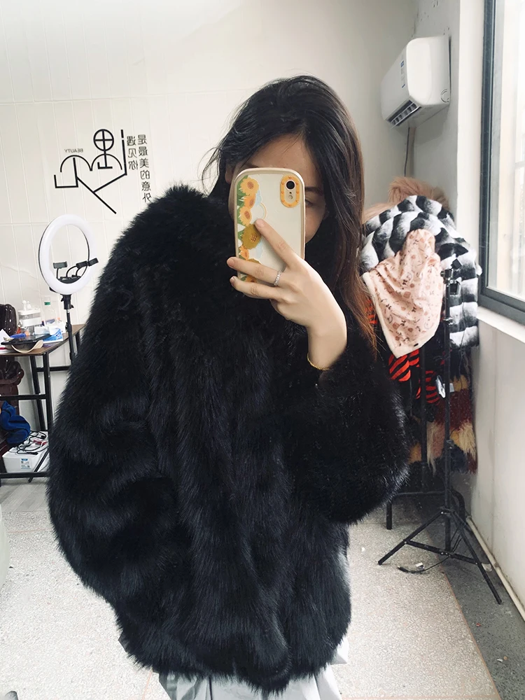 Nerazzurri Autumn Winter Oversized White Black Warm Shaggy Hairy Faux Fur Coat Women with Hood ...