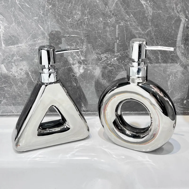Silver-Ceramic-Soap-Dispenser-Abstract-Hollow-Round-Triangle-Soap ...