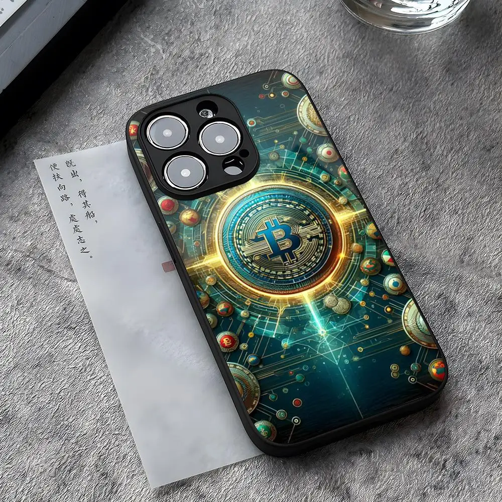 Sleek Bitcoin Design Tempered Glass Phone Case for IPhone 15 Pro (Z9)