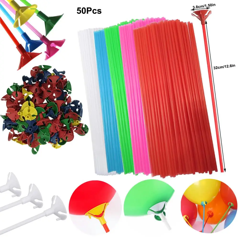 50Pcs-32cm-Latex-Balloon-Stick-Balloons-Holder-Sticks-with-Cup-Wedding ...