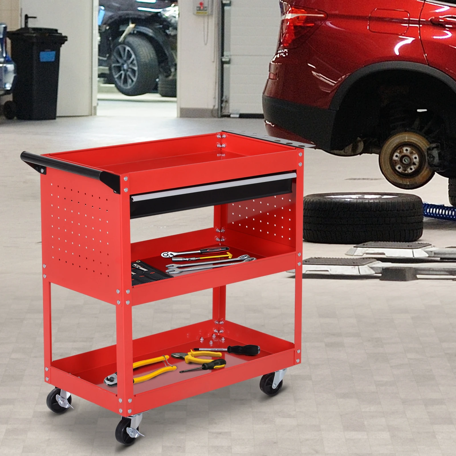 DURHAND 3-tier Tool Trolley Cart Roller Cabinet Garage Workshop with ...