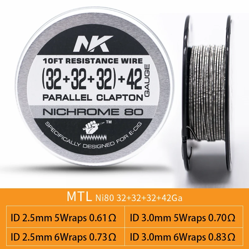 NK-10-Feet-Ni80-32x3-42-Gauge-Mico-MTL-Tricore-Fused-Clapton-Resistance ...