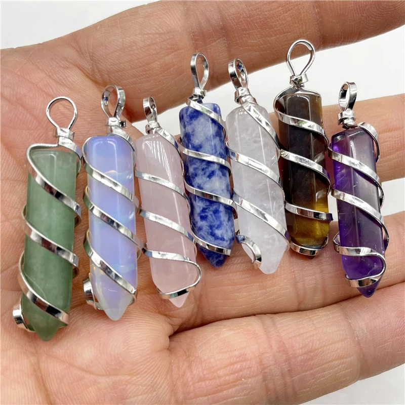 Pendentif hexagonal à enroulement en cristal de quartz, pierre ...