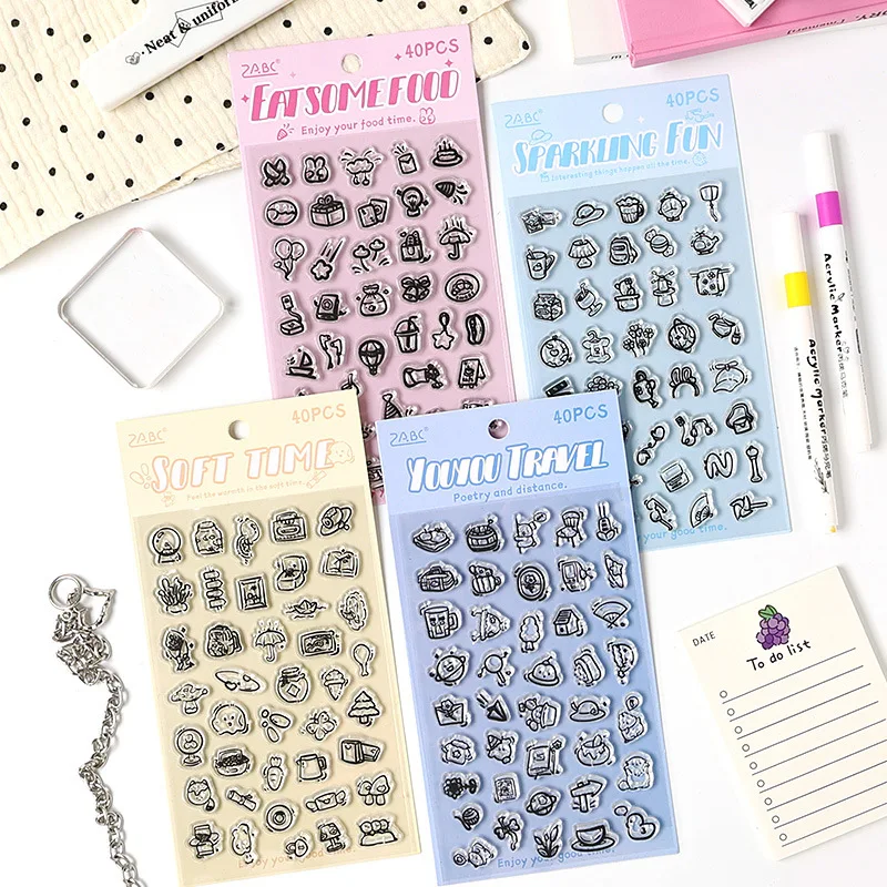 40 pcs Mini small seal Clear silicone stamp Kawaii Cartoon A small ...