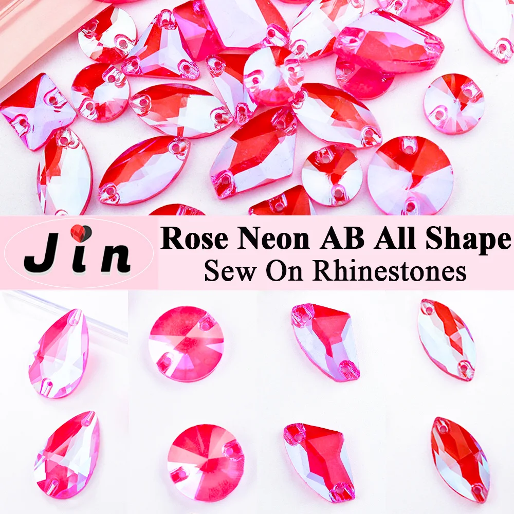 Jin High Quality Glass Sew On Rhinestones Strass Neon Rose AB Crystal ...