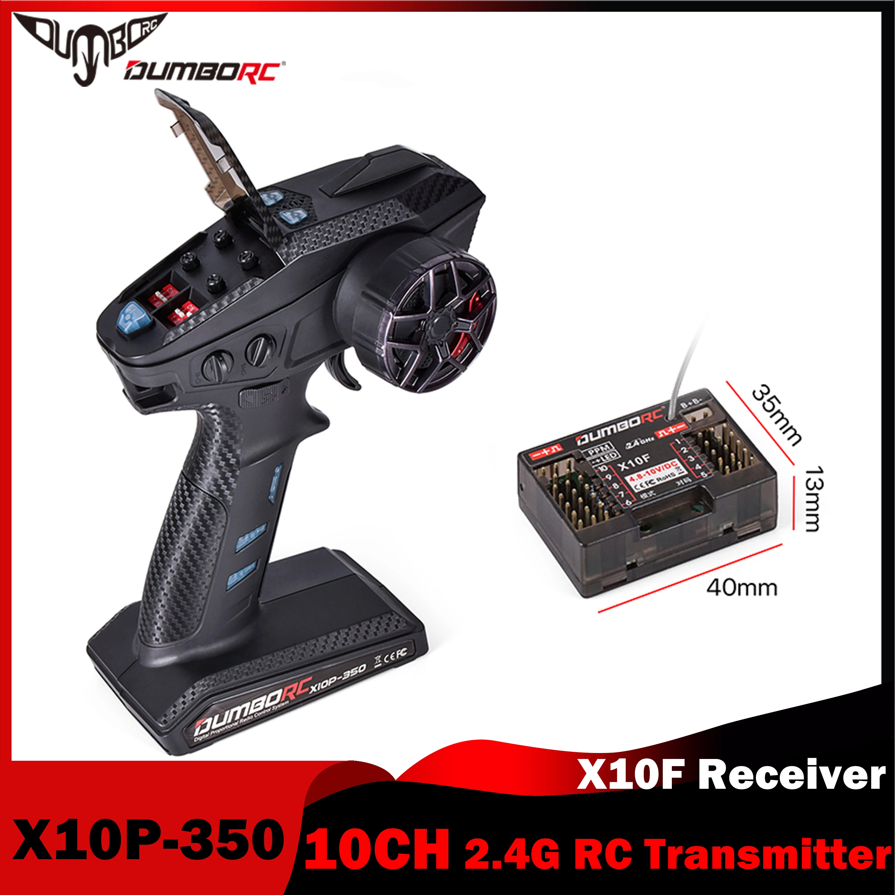 DUMBORC X10P-350 10CH 2.4GHZ 4.8-12V RC Transmitter with X10F Receiver ...
