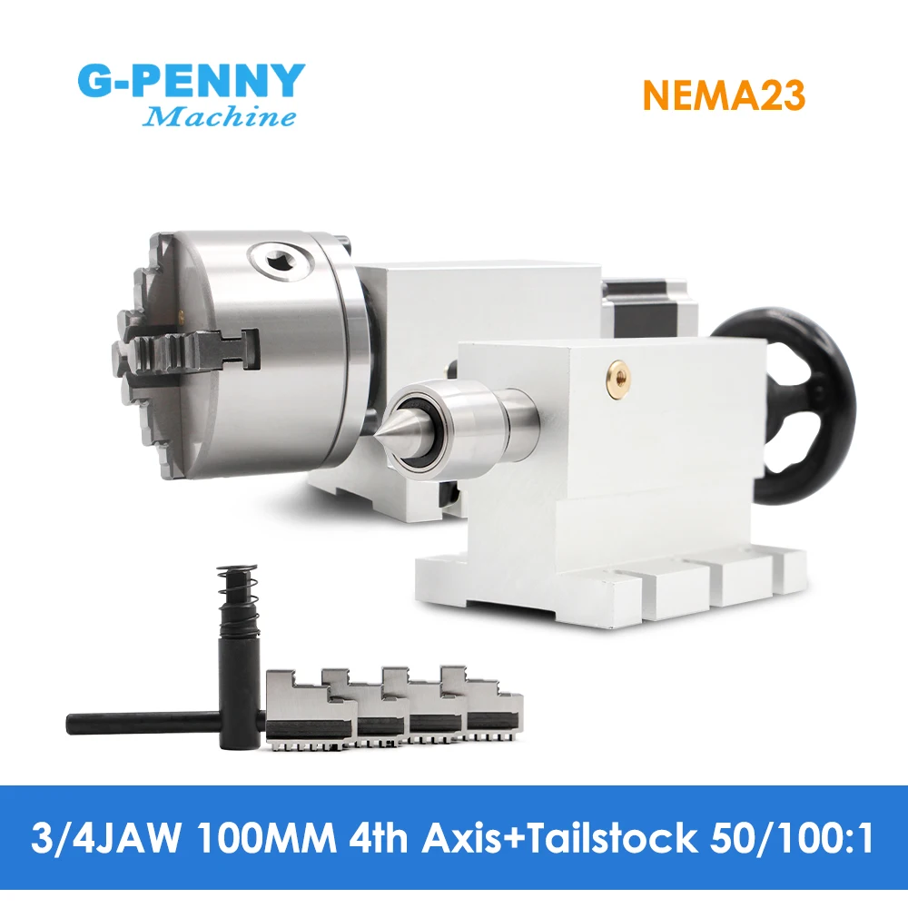 100mm 3/4 Jaw CNC 4th Axis Rotary Table Kit with Nema23 Harmonic Drive ...