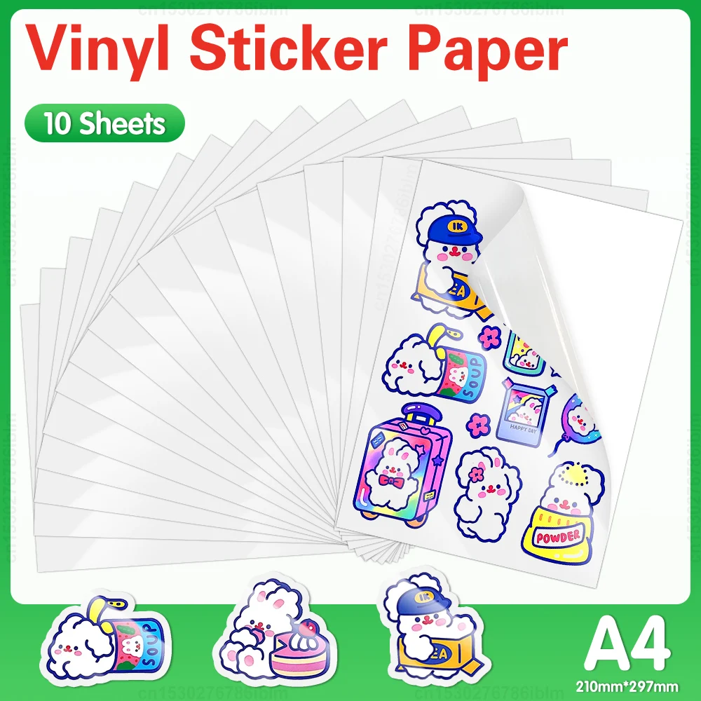 10-Sheets-A4-Glossy-White-Printable-Vinyl-Sticker-Paper-Waterproof ...