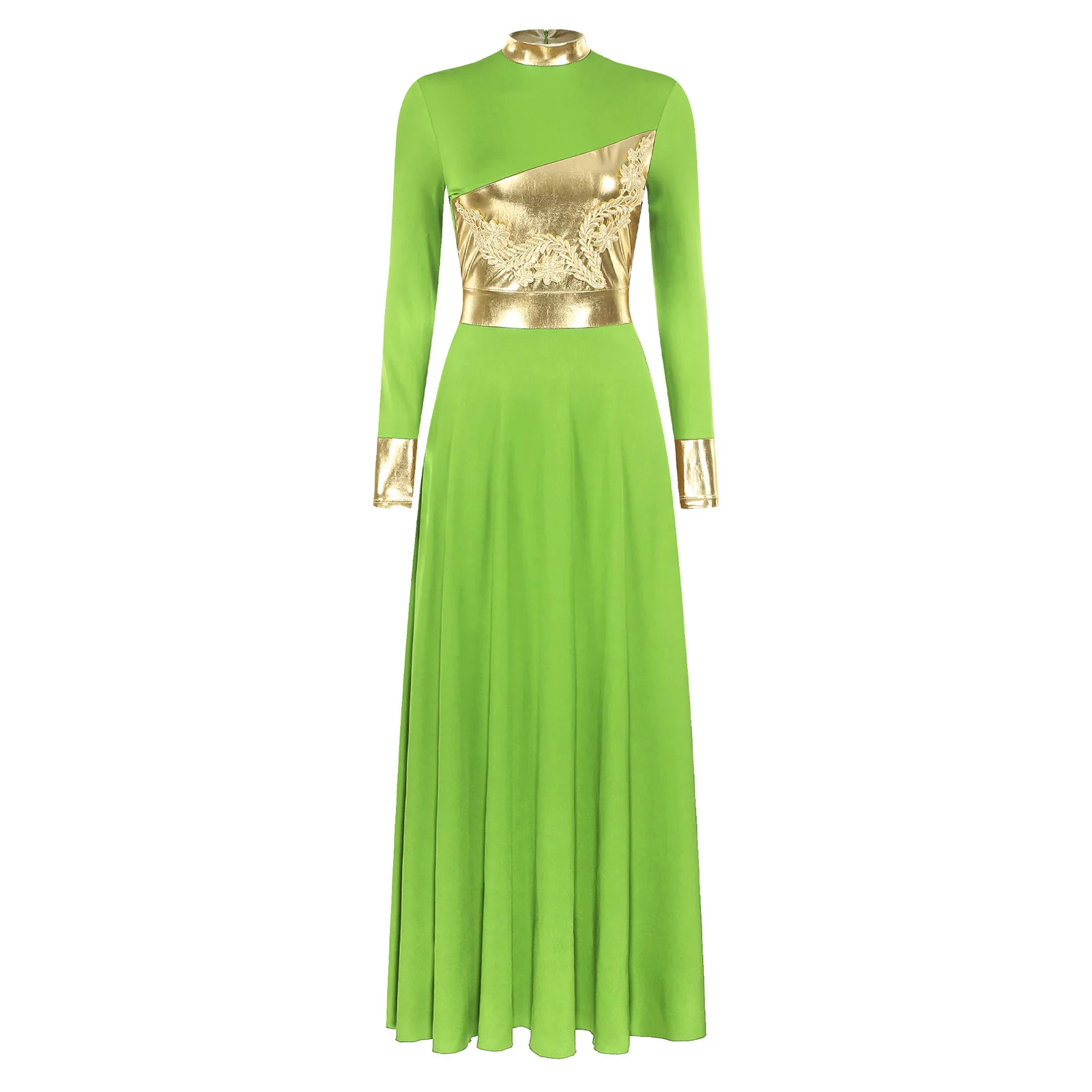 Women-Liturgical-Praise-Dance-Costume-Long-Dress-Shiny-Metallic-Color ...