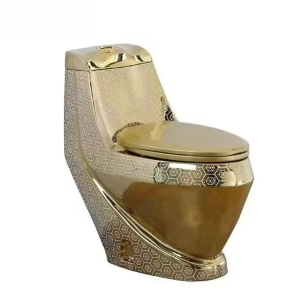 Luxury One Piece Gold Toilet Electroplated Ceramic Cyclone Flush Water ...