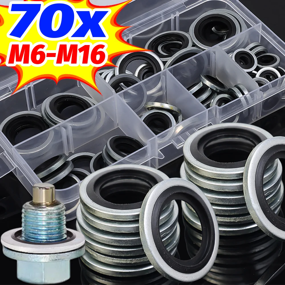 70pcs Car Self-Aligning Washer Leak-Proof Carbon Steel NBR Bonded ...