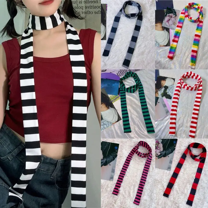 Women antumn Stripe Pattern Scarf Thin Neckerchief Y2k Style Thin long ...