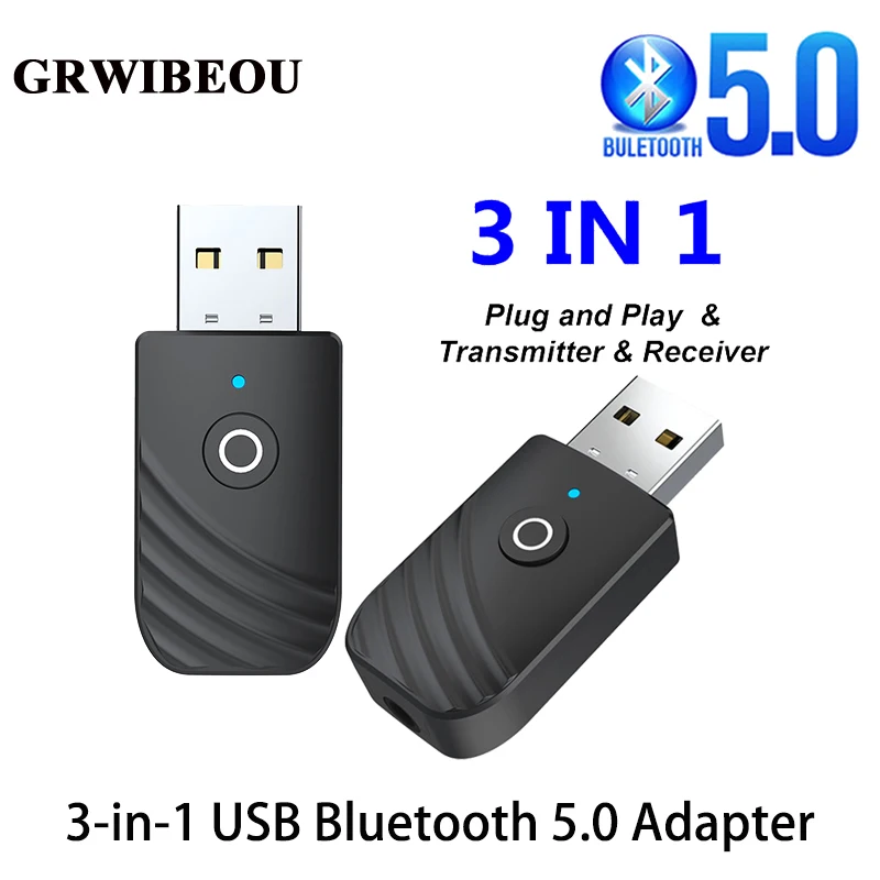 GRWIBEOU USB 3 In 1 Bluetooth 5.0 AdapterAudio Receiver Transmitter 3 ...