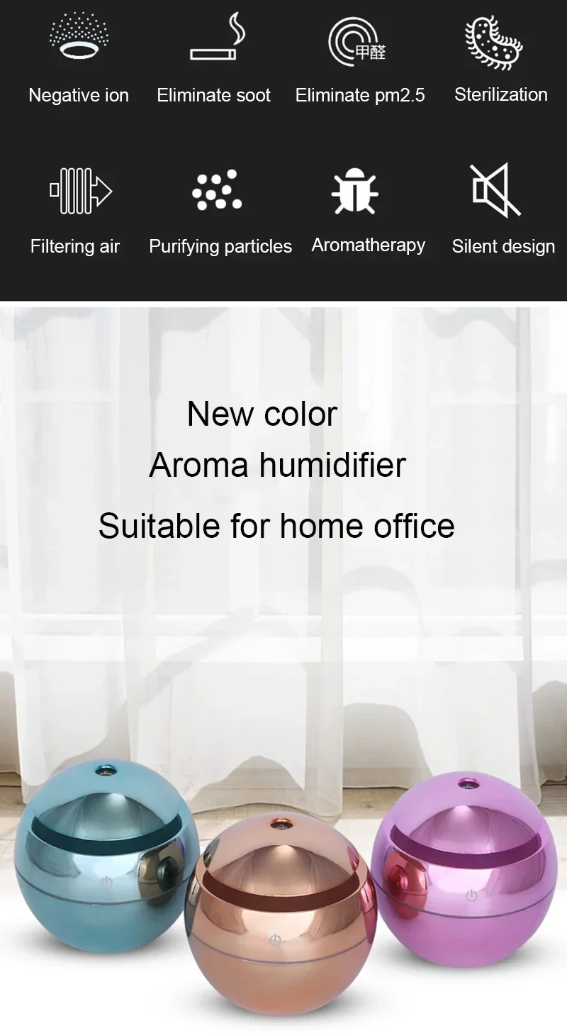 Diffuseur d'huile aromatique USB en bois,aquarelle électrique,mini brumisateur LED d ...