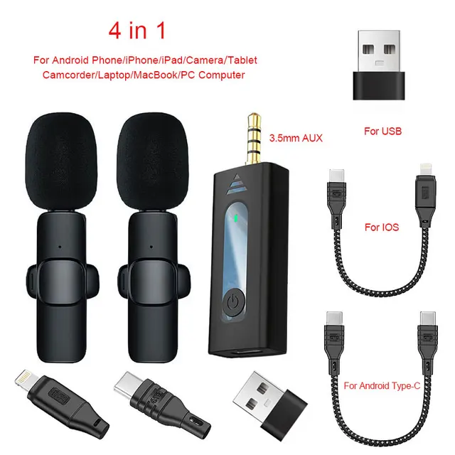 Dual K35 Pro Wireless Lapel Microphone Recording Mic for Camera Podcast ...