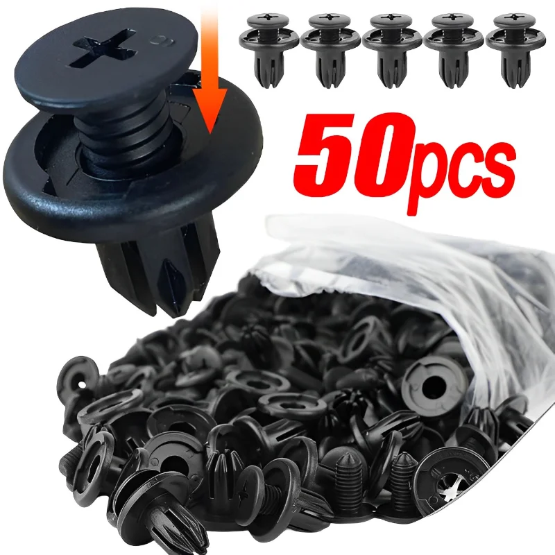 50pcs-Car-8mm-Hole-Plastic-Rivets-Fastener-Push-Clip-Black-Auto-Vehicle ...