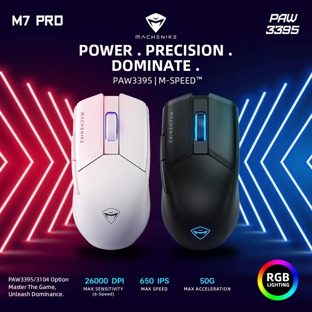 Machenike-M7-Pro-Gaming-Mouse-USB-Com-Fio-2-4GHz-Sem-Fio-PAW3395 ...
