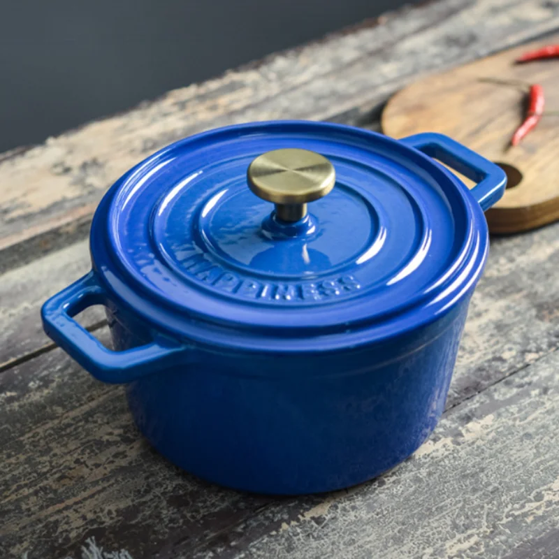 18CM-Blue-Enameled-Cast-Iron-Soup-Pot-With-Lid-Saucepan-Casserole ...