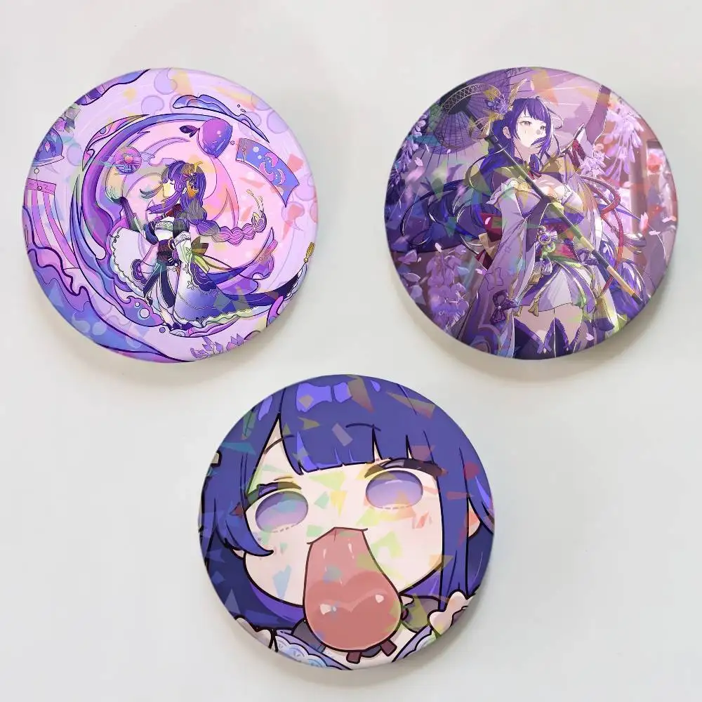 Genshin Impact Raiden Shogun Round Laser Badge Brooch Clothes Backpack ...