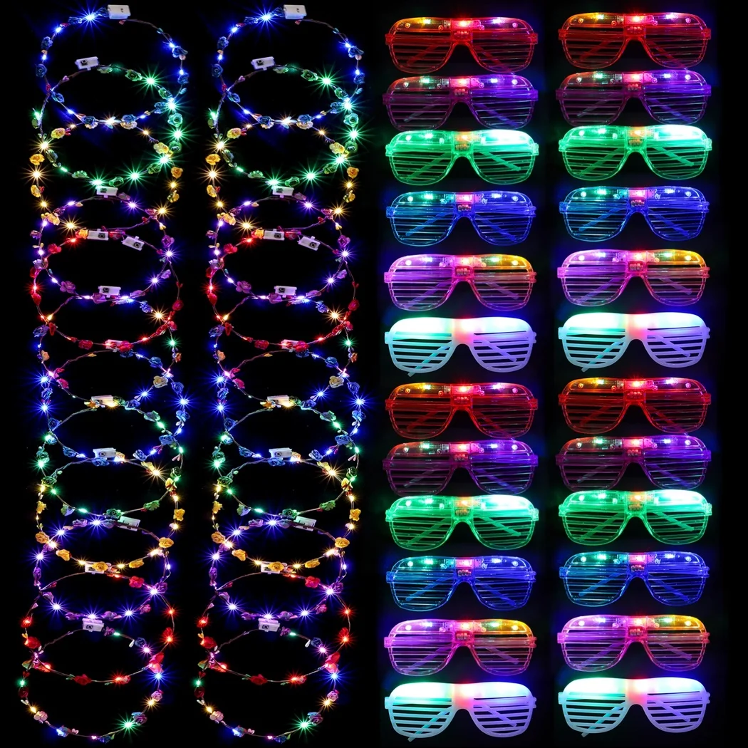 Gafas-LED-con-corona-de-flores-lentes-con-diadema-MultiColor-con-luz ...