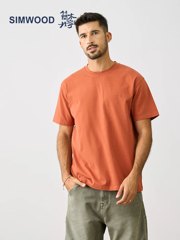 SIMWOOD-2024-Summer-New-Oversize-100-Cotton-250g-sm-T-shirt-Men-Logo-Print-Comfortable ...