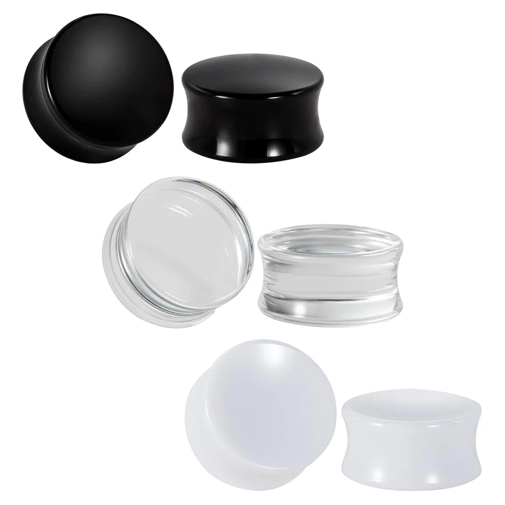 3 Pairs Acrylic Ear Gauge Black&White&Clear Double Flared Saddle Ear ...