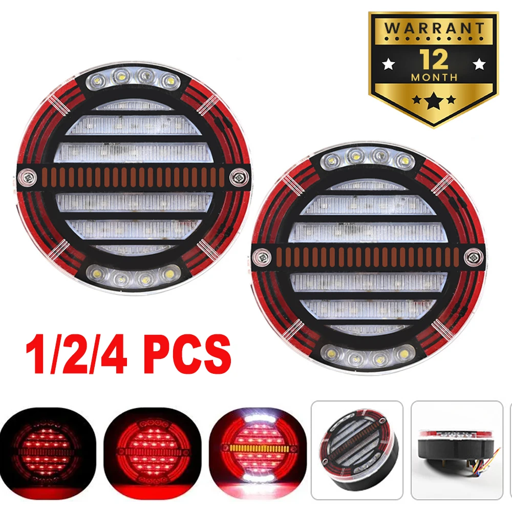 1-2-4pcs-5-3-Round-LED-Trailer-Tail-Rear-Brake-Reverse-Light-DRL-Flow ...