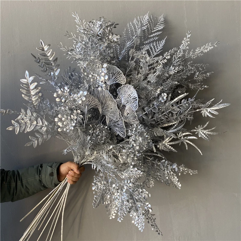 Silver-Series-Flowers-Leaves-Material-Wedding-Stage-Party-Artificial ...