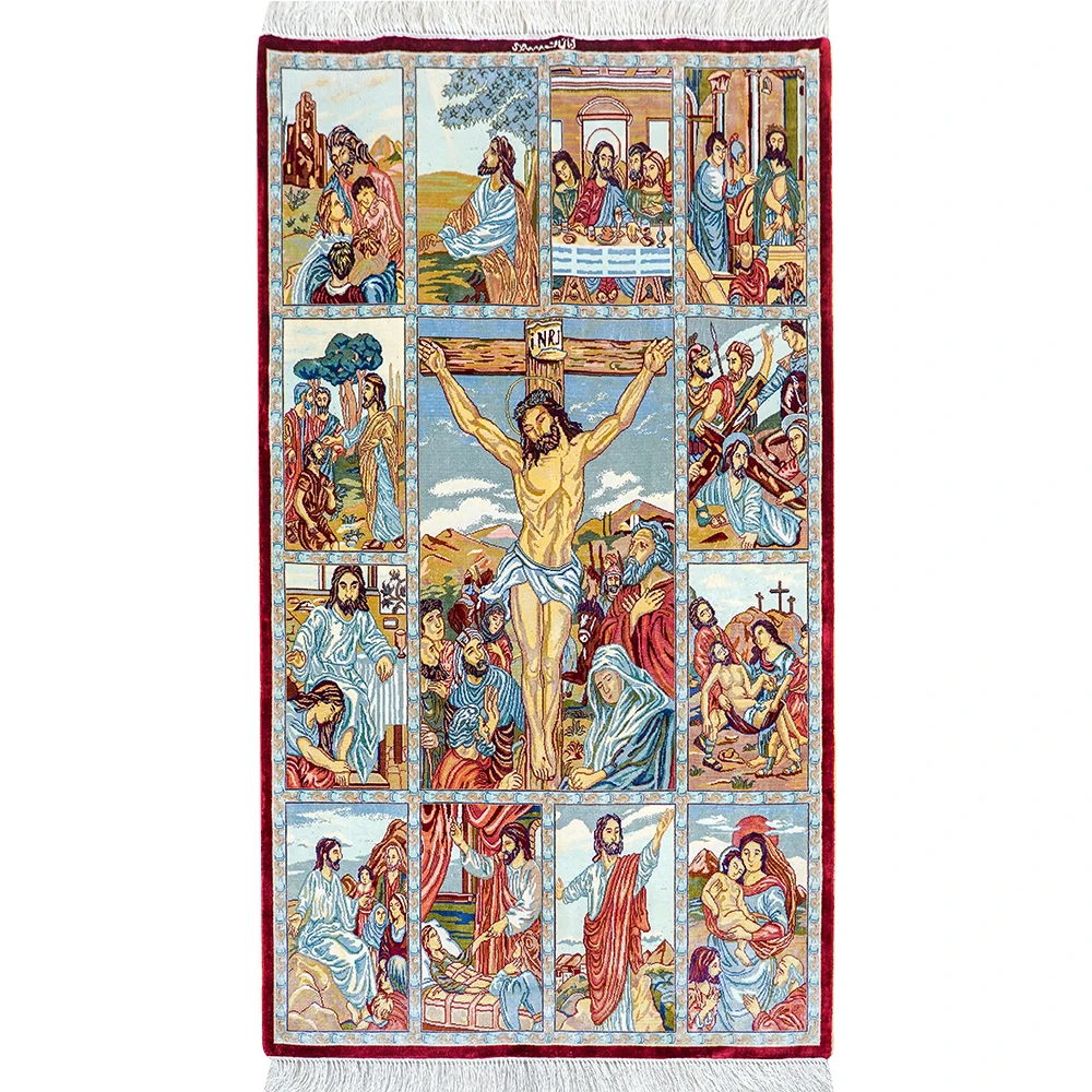3-x5-35-Handmade-Silk-Carpet-Jesus-Christ-Tapestry-Crucifixion-Area-Rug ...