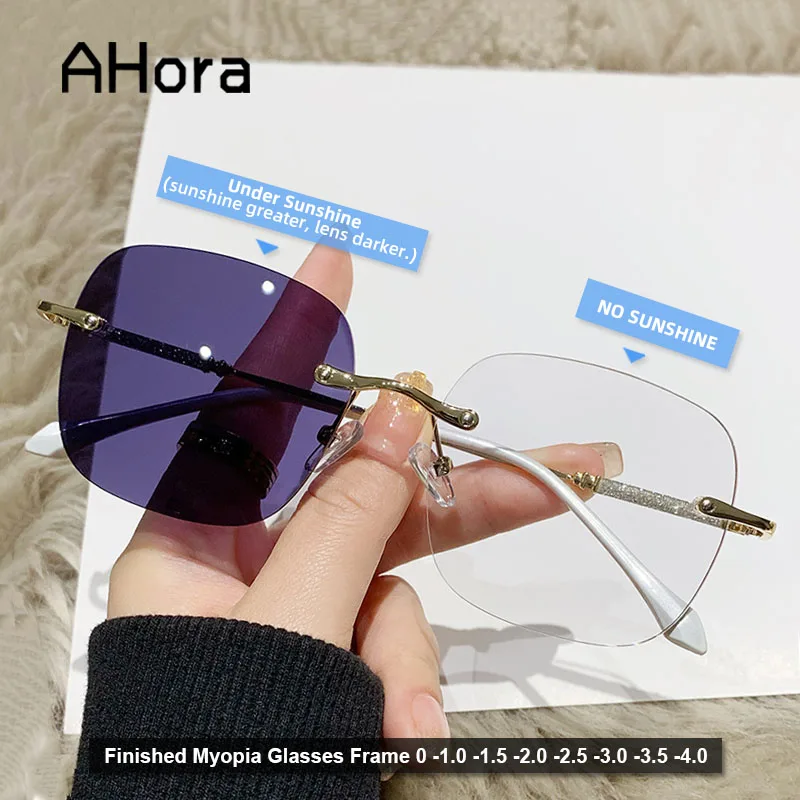Ahora-Fashion-Photochromic-Rimless-Finished-Myopia-Glasses-Frame-With ...