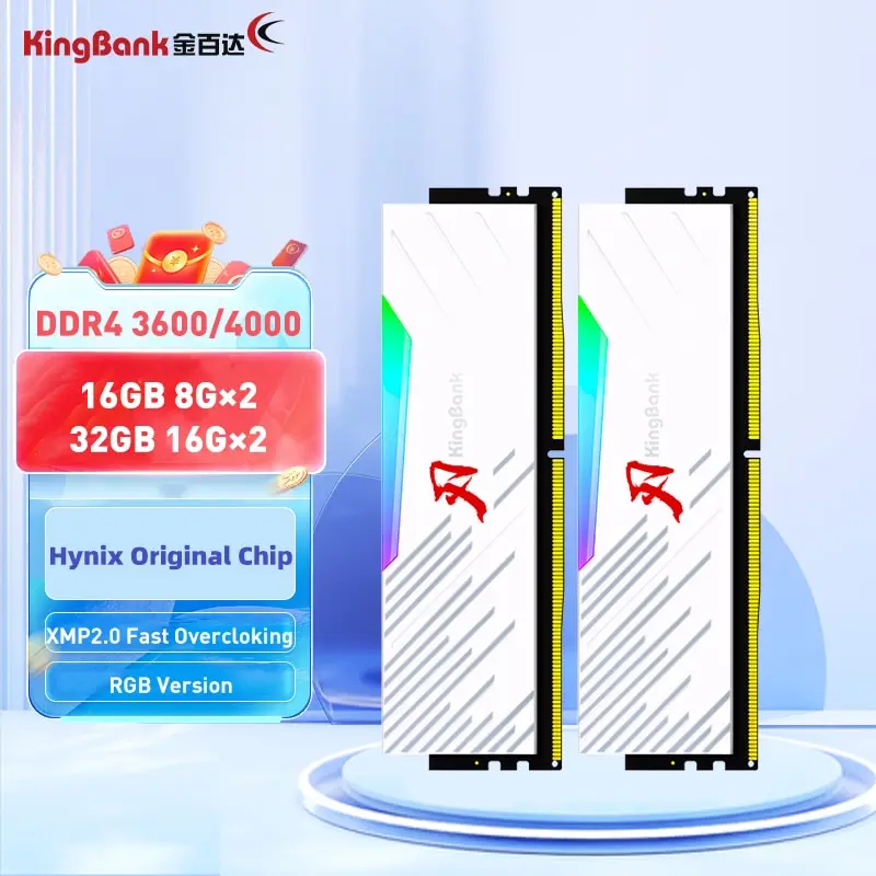 Kingbank SHARP BLADE DDR4 RGB Memory 3600MHZ 4000MHZ 8GBx2 16GBx2 Hynix CJR Original Chip Dual ...