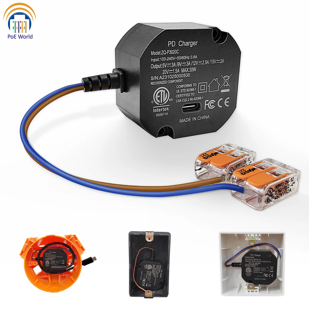 30W-Type-C-Fast-Charging-USB-C-Tablet-Charger-Flush-Wall-mounted-AC-to ...