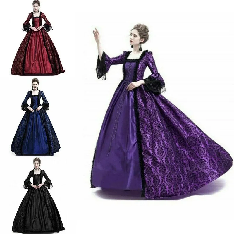 Robe-r-tro-manches-longues-pour-femmes-cour-victorienne-m-di-vale-robe ...