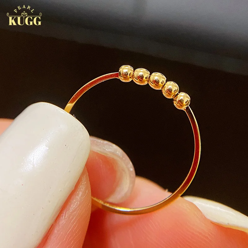 KUGG-18K-Yellow-Gold-Rings-Luck-Transfer-Bead-Ring-for-Women ...