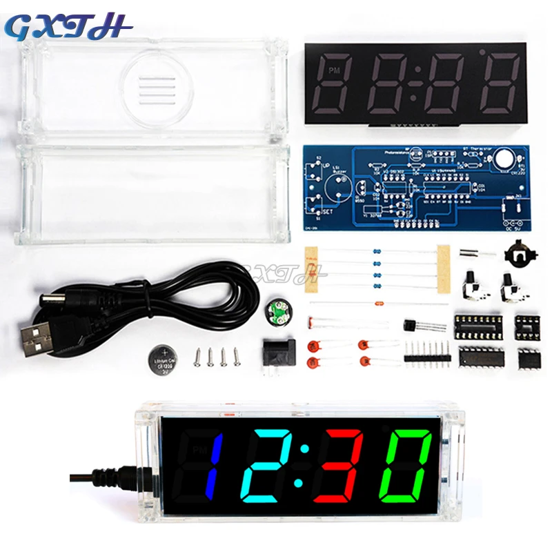 Diy-Electronic-Clock-Colorful-Digital-Clock-Kit-Time-Temperature-Date-Display-Alarm-Digital-Tube ...